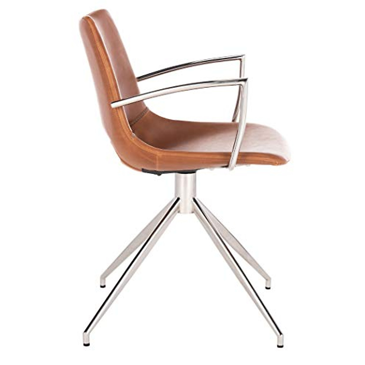 Safavieh Home Dawn Mid-Century Modern Light Brown Faux Leather and Stainless Steel Swivel Office Arm Chair