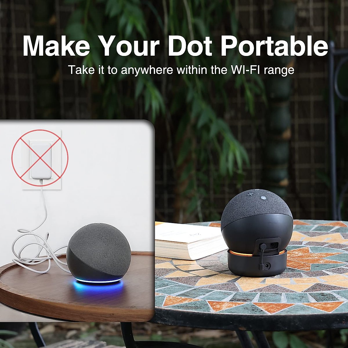 GGMM Echo Dot Battery Base for Echo Dot 4th Generation (Compatible with Echo Dot 5 After Adjustment) (Not for Bigger Echo 4), Make Echo Dot Portable, Alexa Echo Dot Stand, 7 Hours Playtime, Black