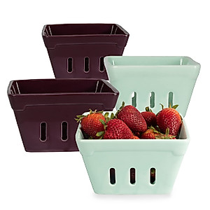 Crutello Ceramic Fruit Basket, 2 XLarge and 2 Standard Square Bowls for Fruit and Veggies, Strawberry Basket, Ceramic Collander