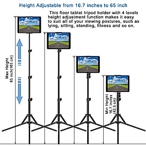 SAMHOUSING Tripod Floor Stand, with 65 inch Height Adjustable Stand Holder & 360° Rotating iPad Tripod Mount for iPad Pro, iPhone, Kindle, and All 4.5-12.9 Inch Tablets