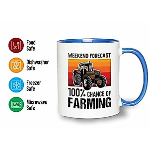 Bubble Hugs Farmer Birthday Two Tone Blue Edition Coffee Mug 11oz - Forecast Farming - Dry Farming Farm ranch Market Garden Agricultural Seed Drill Acre Hay Tractor Farmer Crops