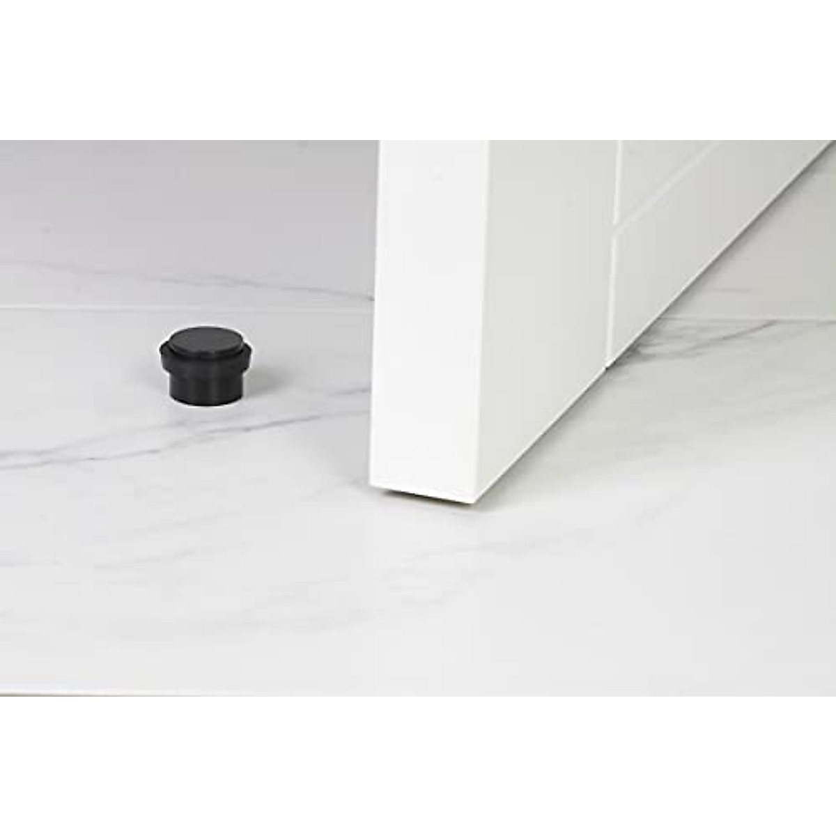 EVI | Adhesive Doorstop | 1.1'' X 0.8'' | Natural Silicone Black Rubber | Black Lacquered Stainless Steel Finish | Great Adherence | 100% Functional | Mod I-163