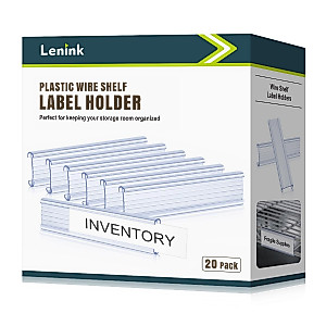 Lenink 20Pcs Wire Shelf Label Holders,Plastic Wire Rack Label Holder Compatible with Metro and Nexel 1-1/4in Shelves,Label Area 6in Lx1.25in H (Label Paper Not Included)