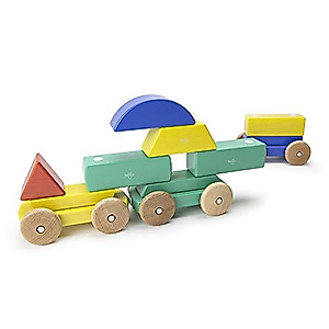 9 Piece Tegu Magnetic Shape Train Building Block Set, Rainbow