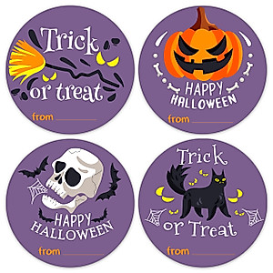 TIRYWT Cute Halloween Gifts Label Stickers, Funny Halloween Kitty Skull Gifts Tags Stickers for Gifts Bag Decor, Happy Halloween Holiday Stickers Decor for Party-A03