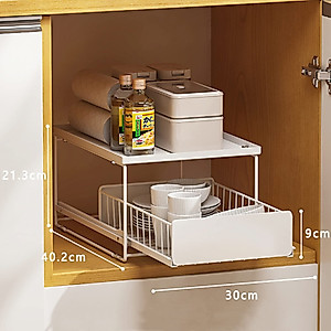 LEAYAN Under Sink Storage Storage Shelf for Bathroom Kitchen, Sliding Under Cabinet Organizer for Bathroom Kitchen Pull Out Drawer Under Cabinet Shelf Under Sink Rack Shelf, White 40.2x30x21.3cm