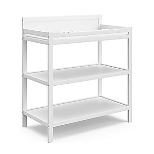 Storkcraft Alpine Changing Table (White) – GREENGUARD Gold Certified Nursery Changing Table, Includes Water-Resistant Changing Pad, 2 Shelves for Nursery Storage and Organizing