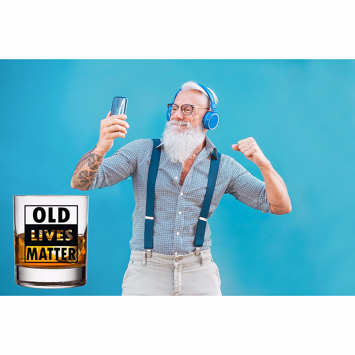 Old Lives Matter Whiskey Scotch Glass - 11oz - Funny Retirement or Birthday Gifts for Men - Unique Gag Gifts for Dad, Grandpa, Old Man, or Senior Citizen - Old Fashioned Whiskey Glasses