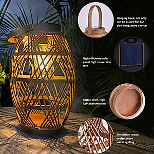 pearlstar Solar Lanterns Outdoor Waterproof - Rattan Natural Lantern with Handle for Hanging or Table Lanterns Edison Bulb, Auto On/Off for Patio Yard Garden Wedding Home Decoration(1 Pack Bronze)