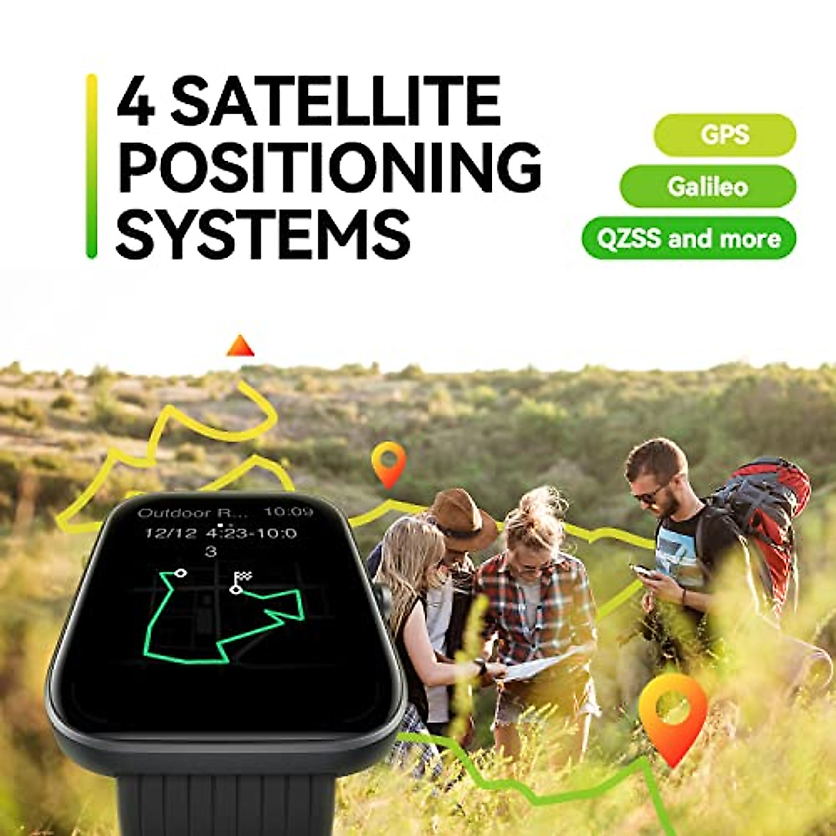 Amazfit Bip 3 Pro Smart Watch for Android iPhone, 4 Satellite Positioning Systems, 1.69" Color Display, 14-Day Battery Life, 60+ Sports Modes, Blood Oxygen Heart Rate Monitor, Water-Resistant(Black)