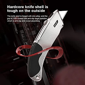 Deli Tools Utility Knife, Blade Storage In Handle With 9 Extra Blades Auto-Load Box Cutter Heavy Duty Knife For Wood Feather Paper, Retractable 3 Position (Total 10 Blades)