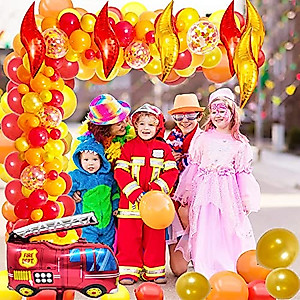 Fire Truck Birthday Party Bundle Includes Red,Rold,Orange Latex Balloons Confetti Balloon Firefighter Truck Balloon Supplies For Firefighter Birthday Boy’s Birthday Fire Engine Rescue Theme Party