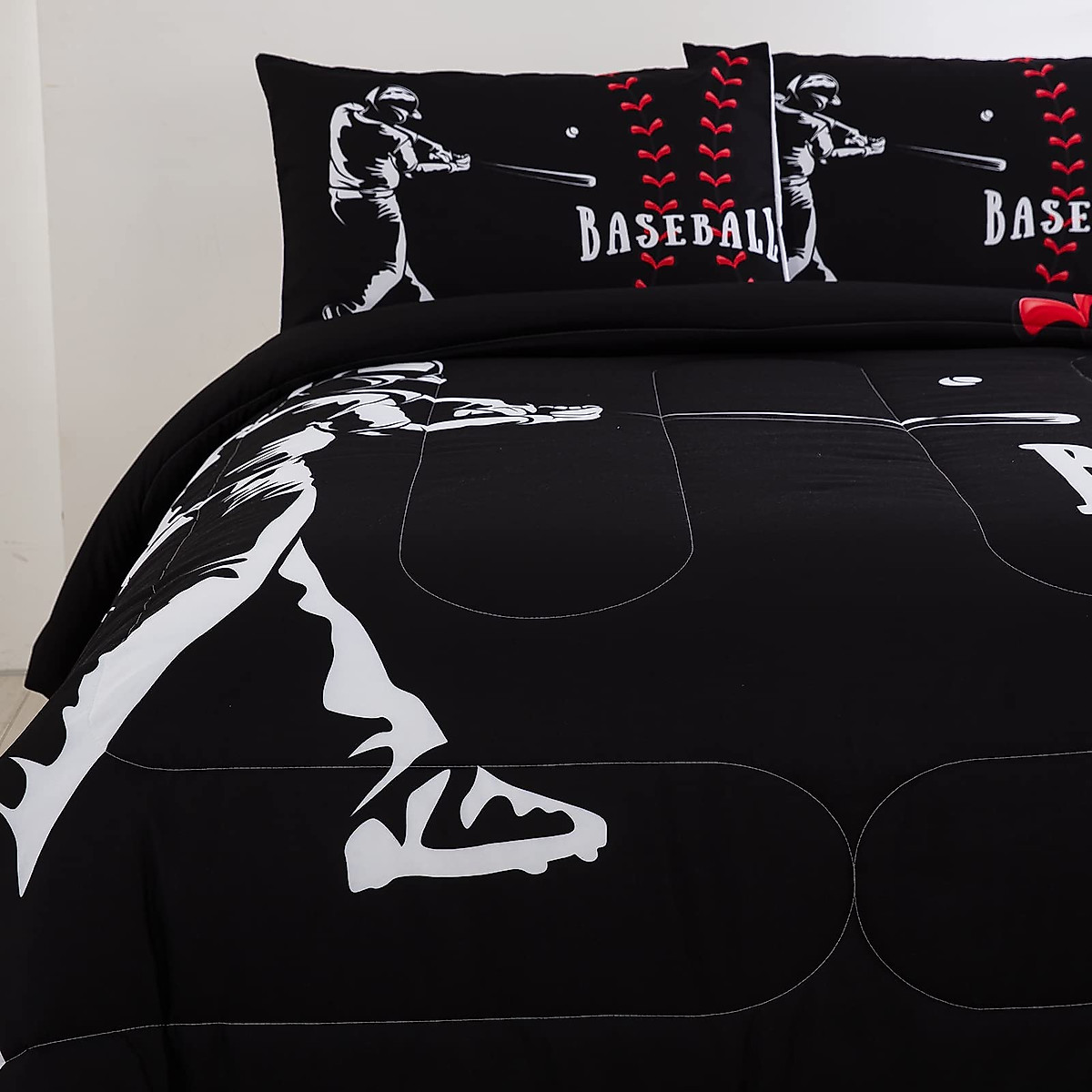 MWMWMW Boys Queen Comforter Set, Sports Theme Baseball Bedding Set for Kids Girls Teens, 3 PCs Soft Microfiber Baseball Player Blanket, 1 Comforter with 2 Pillowcases