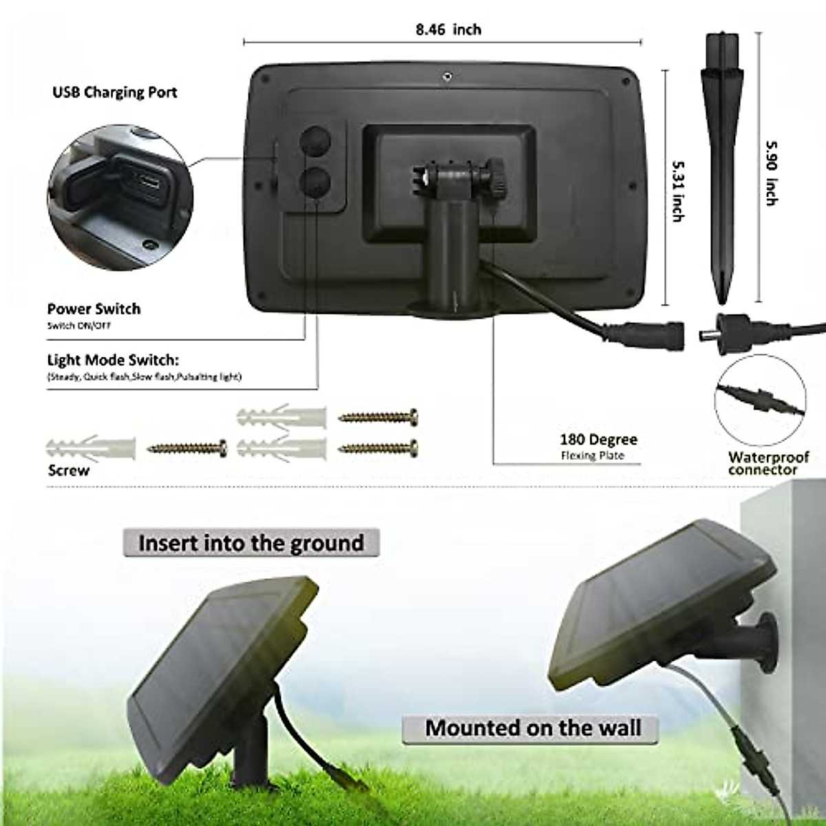 DAMAING Solar String Lights Outdoor 48Ft LED String Lights with 16 Shatterproof Bulbs,USB Rechargeable Patio Lights with 4 Lighting Modes,Heavy Duty Waterproof Solar Powered String Lights