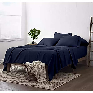 MGPS 100% Real Certified Organic Cotton Bedsheet Set, Full Size 6 Piece 800-Thread-Count Sheet Set, [1 Fitted + 1 Flat + 4 Pillowcases], Fits Mattress Upto 15" Deep Pocket - Navy Blue