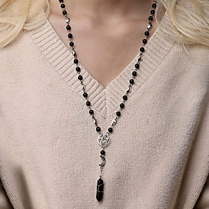 Sacina Gothic Crescent Moon Choker Necklace, Moon Sun Pendant, Goth Gift for Women, Christmas Gift for Women (Bead Moon Pentagram Crystal)