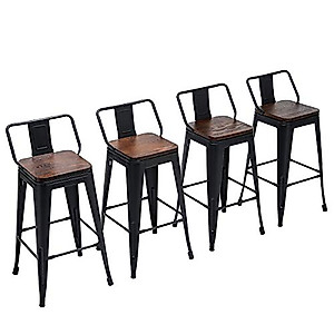 Yongchuang 26" Swivel Bar Stools with Backs Counter Height Stools Set of 4 Industrial Metal Barstools (Swivel 26", Wood Top Black)
