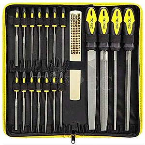 Topec 26Pcs File Set, Round and Flat File Kits are Made of High Carbon-Steel, Ideal Wooden Hand Tool for Woodwork, Metal, Model & Hobby Applications