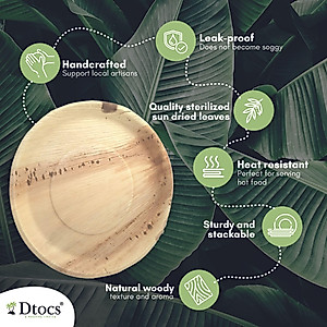 Dtocs Disposable Charcuterie Board 13" Round Palm Leaf Plate (25) | Bamboo Like Strong Compostable Trays, Serving Platters, Grazing, Cheese Boards for Wedding Parties, Catering Sturdy than Paper Plate