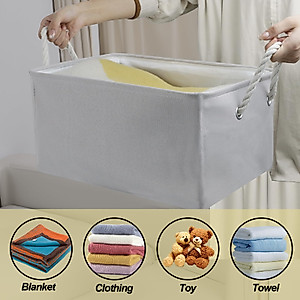 3PCS Foldable Storage Basket, Collapsible Basket Container Shelf Organizer Bin with Rope Handles, Large Storage Basket with Handles for Clothes, Toys, Books and Other Stuff Organizer