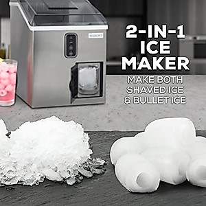 Igloo 44 lb Dual Purpose Ice Cube Maker & Dispensing Shaver, 12 Cubes Every 7-15 Minutes, 44 Lbs Daily, LED Touch Control Panel with Indicator Lights, Includes Ice Basket & Scoop, Stainless Steel