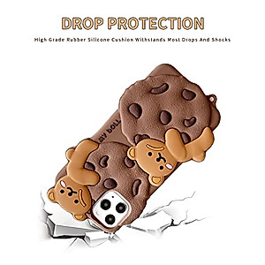 SGVAHY Case for iPhone 11 Case Cute with Lanyard Keychain Kawaii Phone Cases 3D Cartoon Bear Cookie iPhone Case Soft Silicone Shockproof Protective Case Cover for Women Girls Khaki