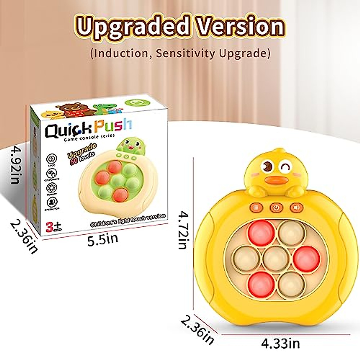 Quick Push Game Console , Electronic Fidget Light-up Sensory Games Travel Handheld Game Bubble Birthday Gifts for Age 5 6 7 8 9 10-12 Year Old Girl Boys (Yellow Duck)