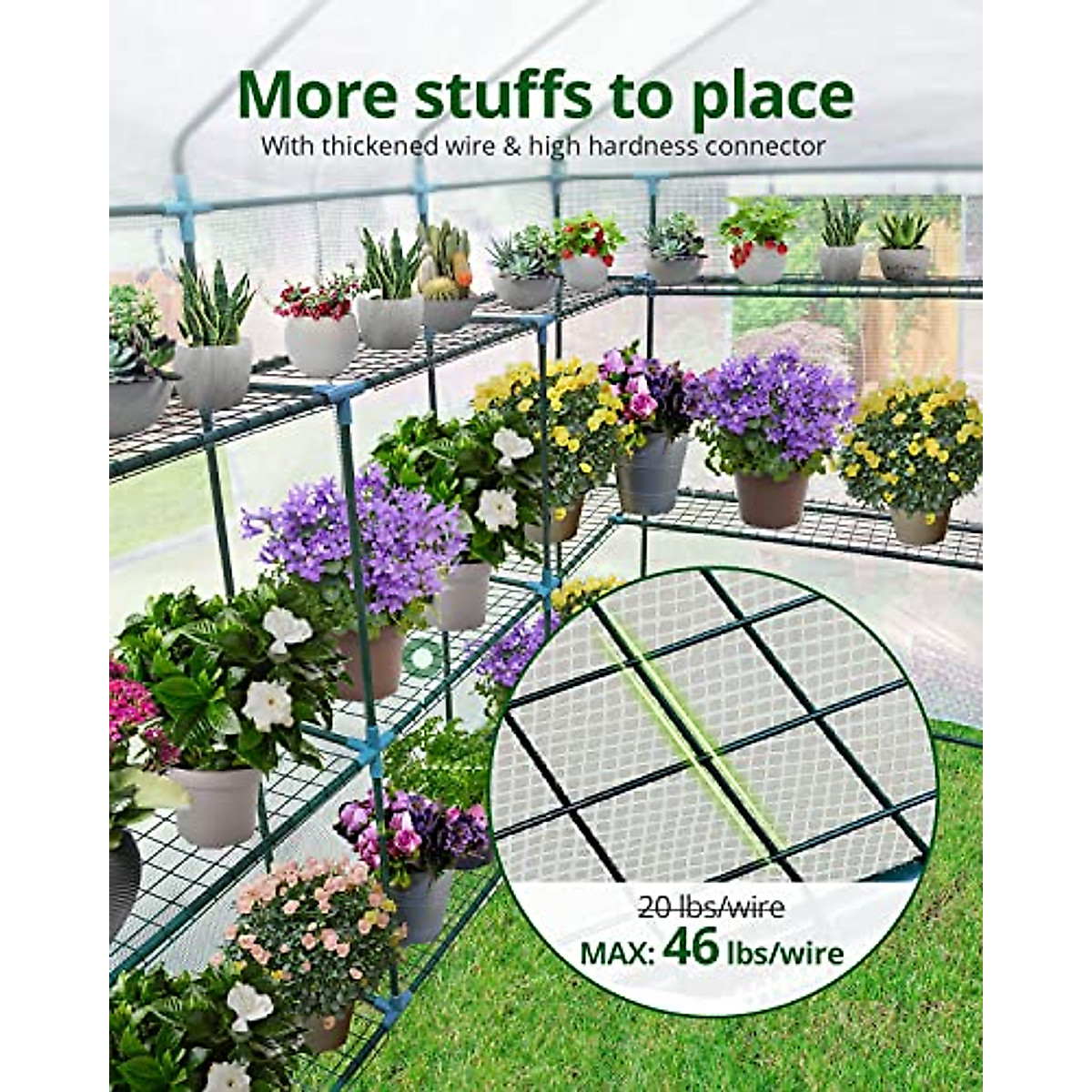 KING BIRD Upgraded 7 x 4.7 x 6.4 FT Walk-in Greenhouse for Outdoors, Thickened PE Cover & Heavy Duty Powder-Coated Steel, w/ Zippered Mesh Door & Screen Windows, 20 Sturdy Shelves for Garden, White
