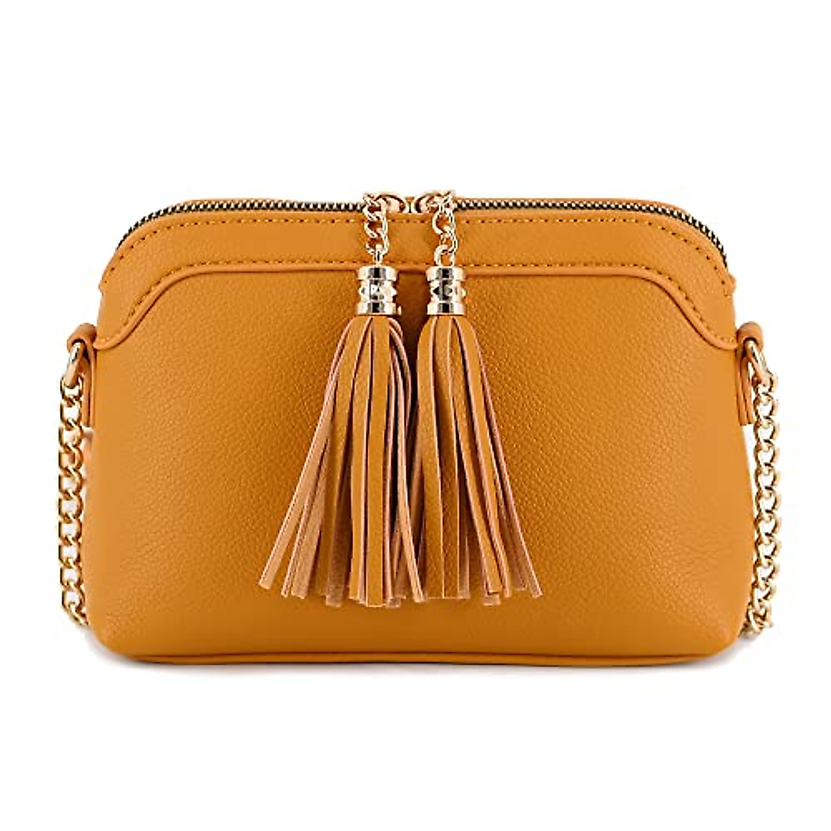 V+BENIE Tassel Small Crossbody Bag with Chain Strap Small Purse Handbags for Women, Mustard