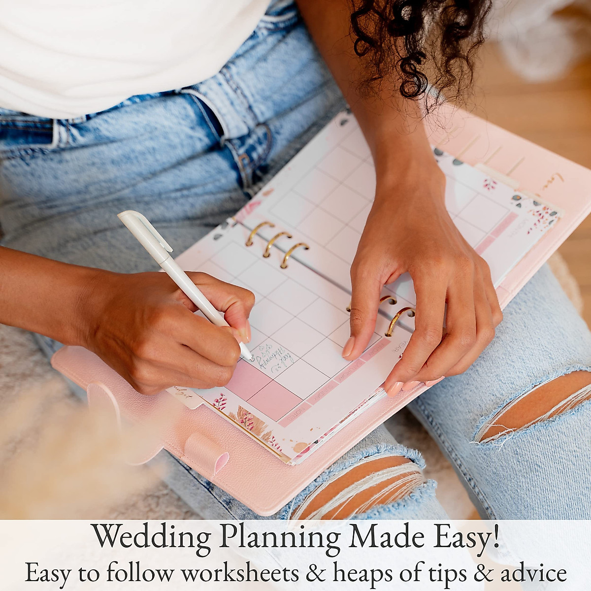 Wedding Planner Book and Organizer for The Bride 2021 -Pink Faux Leather, Gold foil Stamped 'Busy Planning Our Wedding Day' Wedding Binder Engagement Gifts for Women
