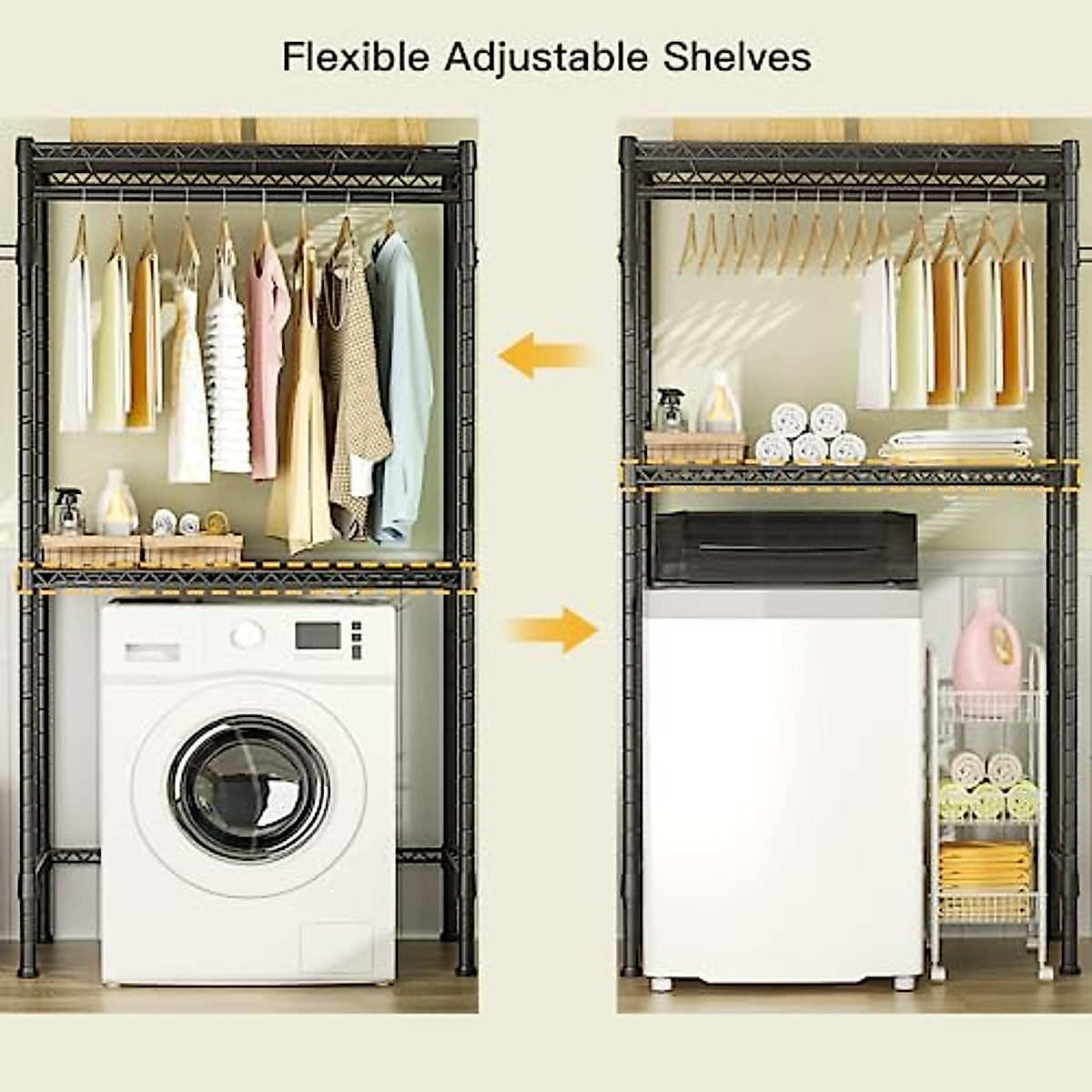 Ulif U3 Over Washer and Dryer Shelves, Heavy Duty Laundry Room Space Saver and Organization Shelves, Clothes Drying Rack, Metal Freestanding Closet Organizer Storage, 35" W x 13.4" D x 76.7" H, Black