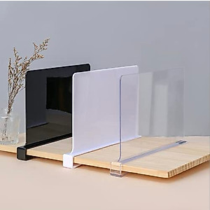 HAVIGET Acrylic Shelf Dividers for Closet Organization - Cabinet and Bookshelf Organizer for Shirt, Handbag, Sweater, Purse and Books - Plastic Separator in Kitchen, Bedroom, Garage (White, 8 Packs)