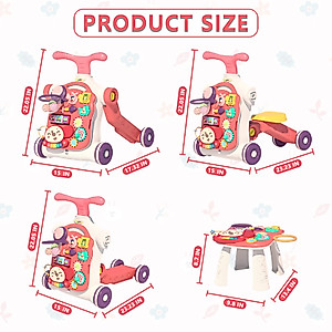 QDRAGON 5 in 1 Walker for Baby Girl, Baby Push Walkers, Assemble as Scooter/Motorbike/Activity Center/Detachable Panel, Walking Toys Learning Walker for Infants Toddler, Red