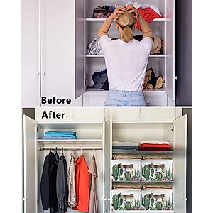 Tropical Cactus Cube Storage Organizer Bins with Handles,15x11x9.5 Inch Collapsible Canvas Cloth Fabric Storage Basket,Books Bin Boxes,Closet Green Summer Fall Succulent Plant Butter-fly 1 Pack