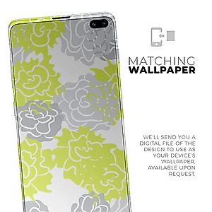 DesignSkinz Gray and Lime Green Cartoon Roses Protective Vinyl Decal Wrap Skin Cover Compatible with The Samsung Galaxy S20 (Screen Trim & Back Glass Skin)