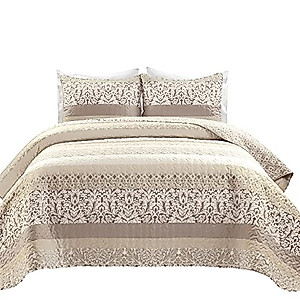 Lush Decor Boho Stripe Reversible Cotton Quilt 3-Piece Set, Full/ Queen, Neutral - Bold Colorful Bohemian Bedding Set