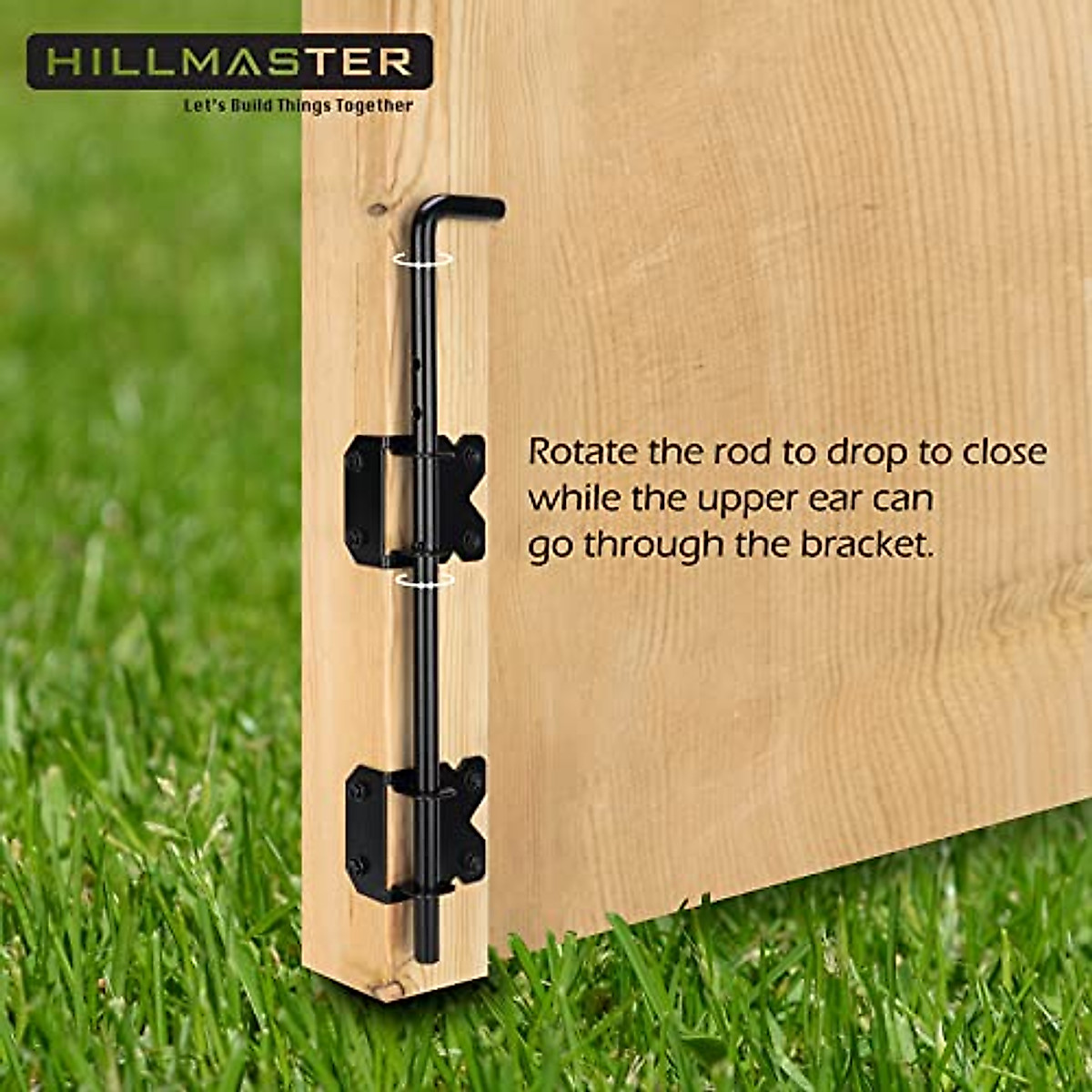 HILLMASTER Upgrade 18" Heavy Duty Cane Bolt Gate Drop Rod for Wood Fence, Steel Drop Bolts Cane Bolt Hardware for Wooden Gater and Holding Doors, Black Finish