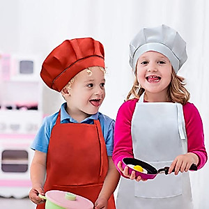 SUNLAND Kids Apron And Hat Set Children Chef Apron For Cooking Baking Painting White(S:3-6 Years)¡­