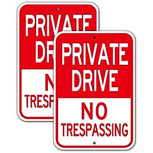 private driveway sign, (2 Pack) 12'' X 18''Private Drive No Trespassing Sign, Rust Free Heavy Duty Aluminum Private Road Reflective Warning Signs,Easy to Mount,Outdoor use
