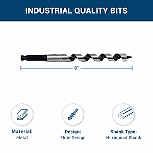 Benchmark Abrasives 1/2" Auger Drill Bit for Wood, 7/16” Hex Shank, Fast Drilling Bits for Soft and Hard Wood, Plastic, Plywood, Lumber, Drywall, and Composite Materials (1/2")