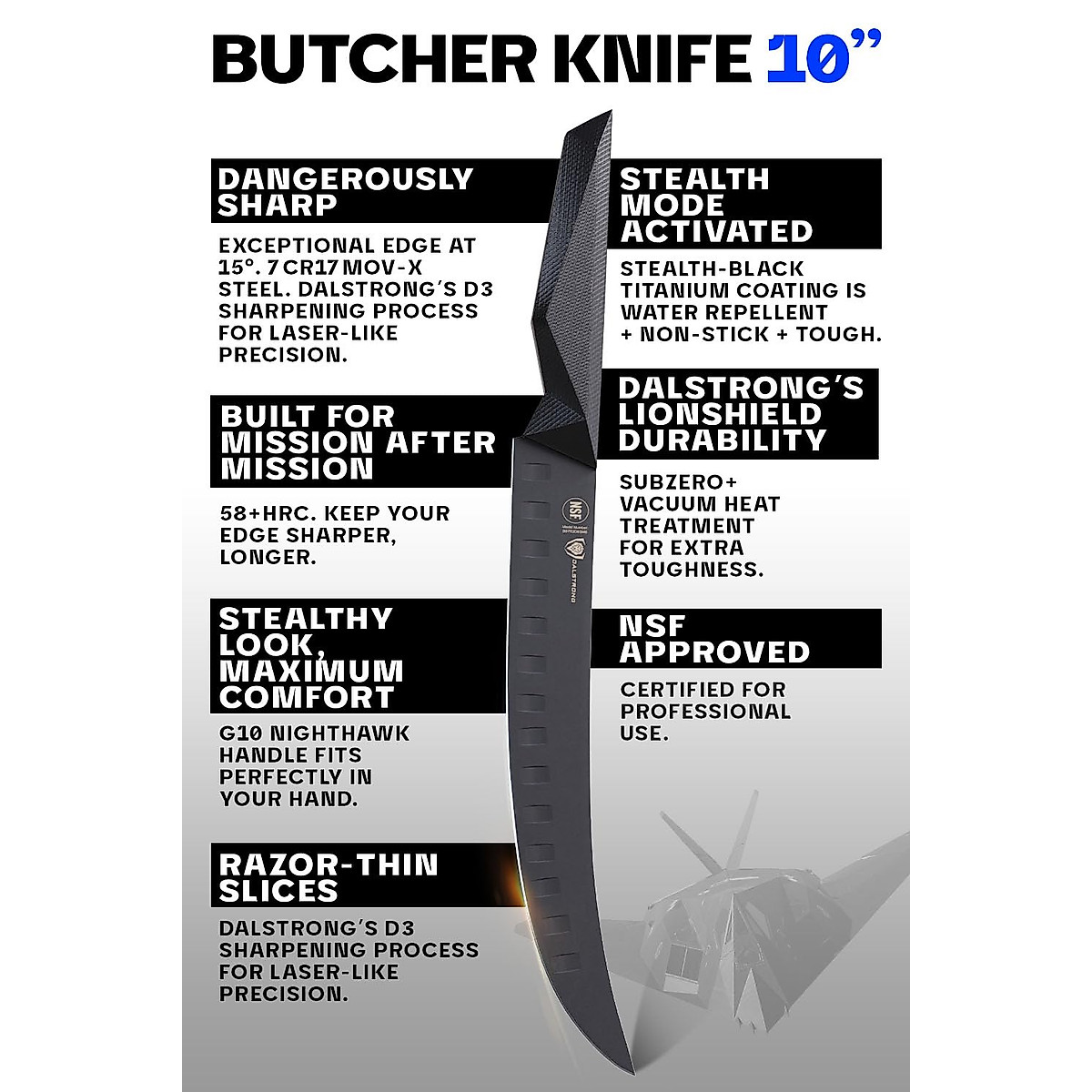 Dalstrong Butcher Knife - 10 inch - Shadow Black Series - Black Titanium Nitride Coated - High Carbon 7CR17MOV-X Vacuum Treated Steel - Breaking Kitchen Knife - Sheath - Slicing Knife - NSF Certified