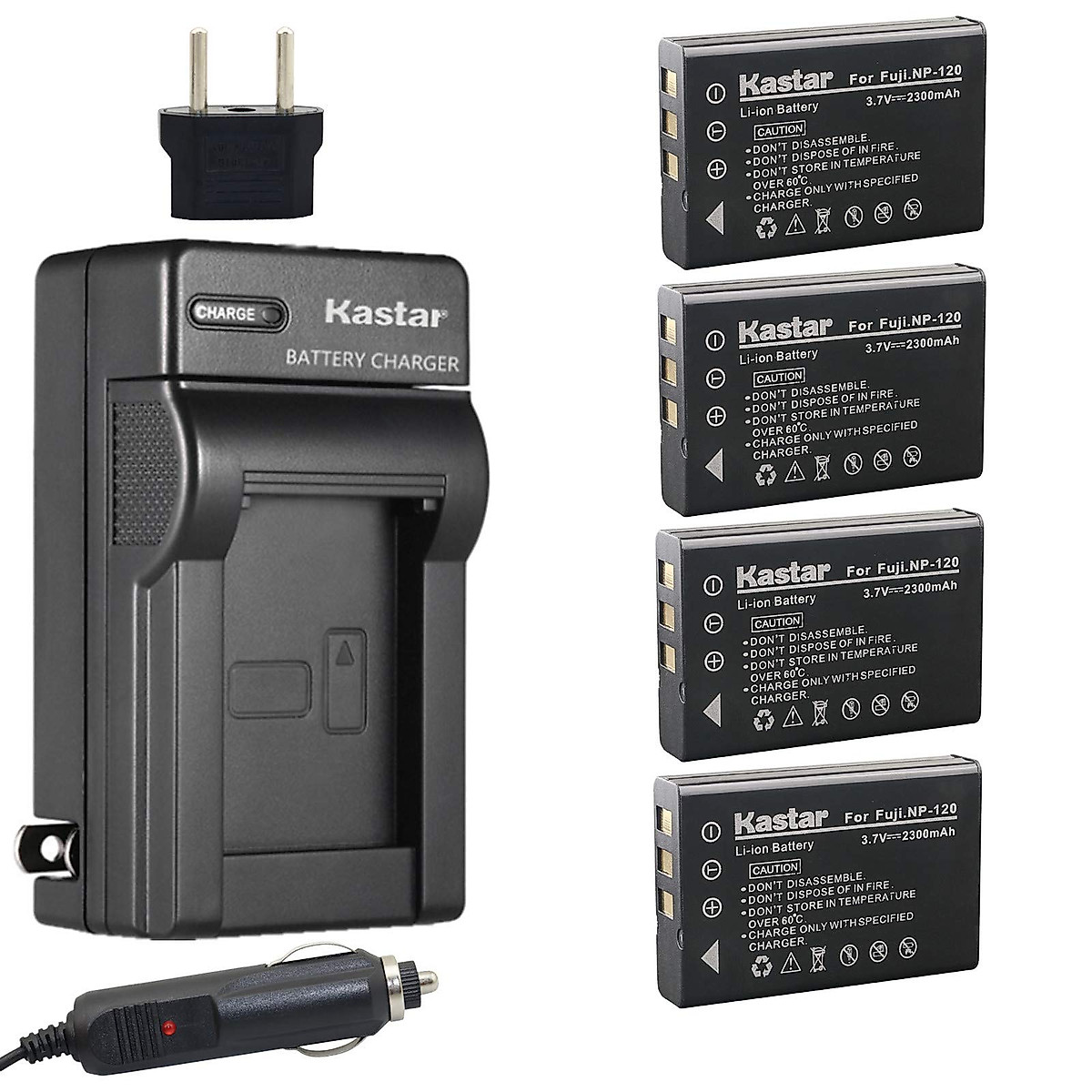 Kastar 4X Battery + Charger for Fujifilm NP-120 FinePix 603, F10, F11, KYOCERA Contax Tvs Digital, RICOH Caplio 300G, Caplio 400G wide, Caplio Pro G3, Caplio R330, Caplio RR10, Caplio RR30 Caplio RX