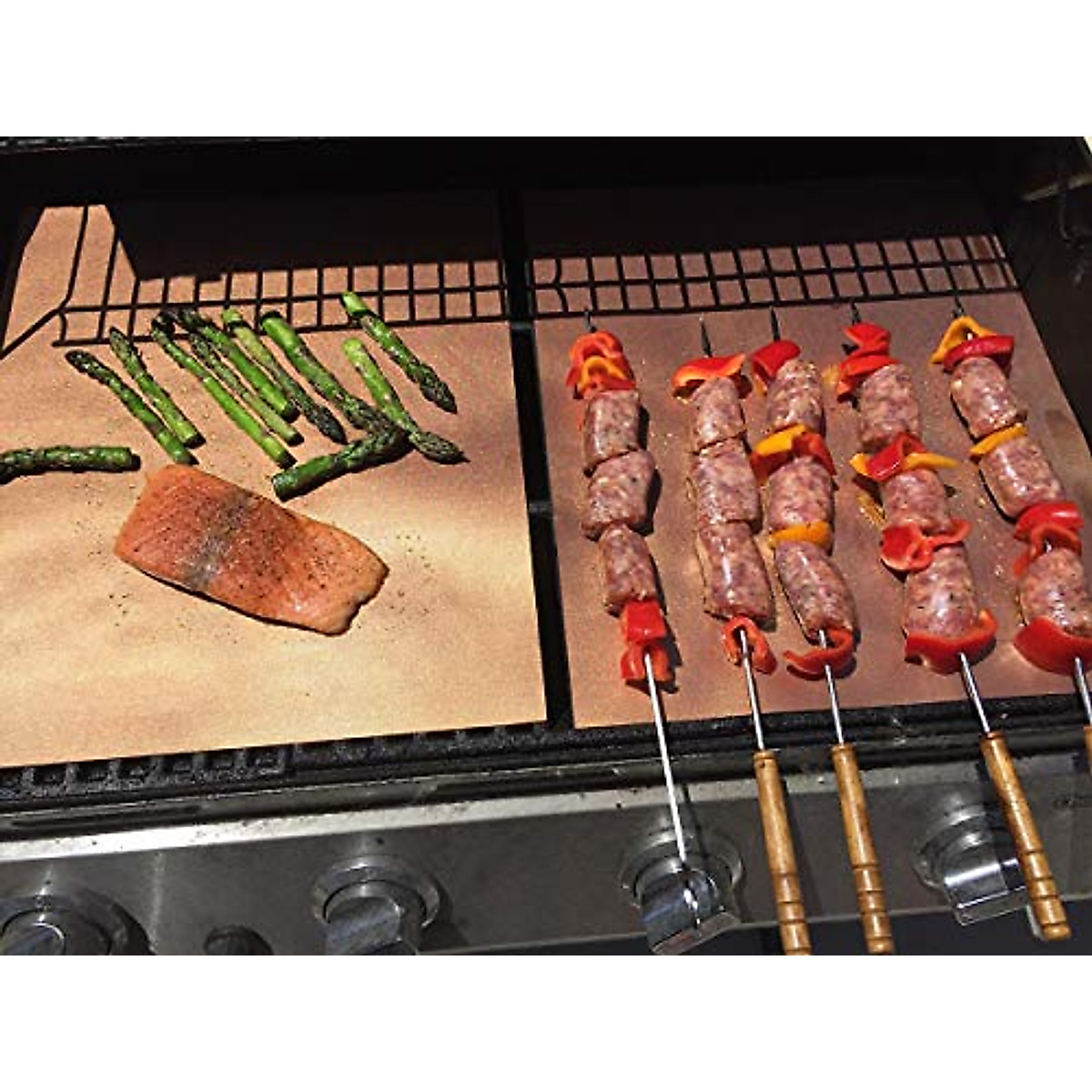 LOOCH Copper Grill Mat Set of 5 - Non-Stick BBQ Outdoor Grill & Baking Mats - Reusable and Easy to Clean - Works on Gas, Charcoal, Electric Grill and More - 15.75 x 13 Inch