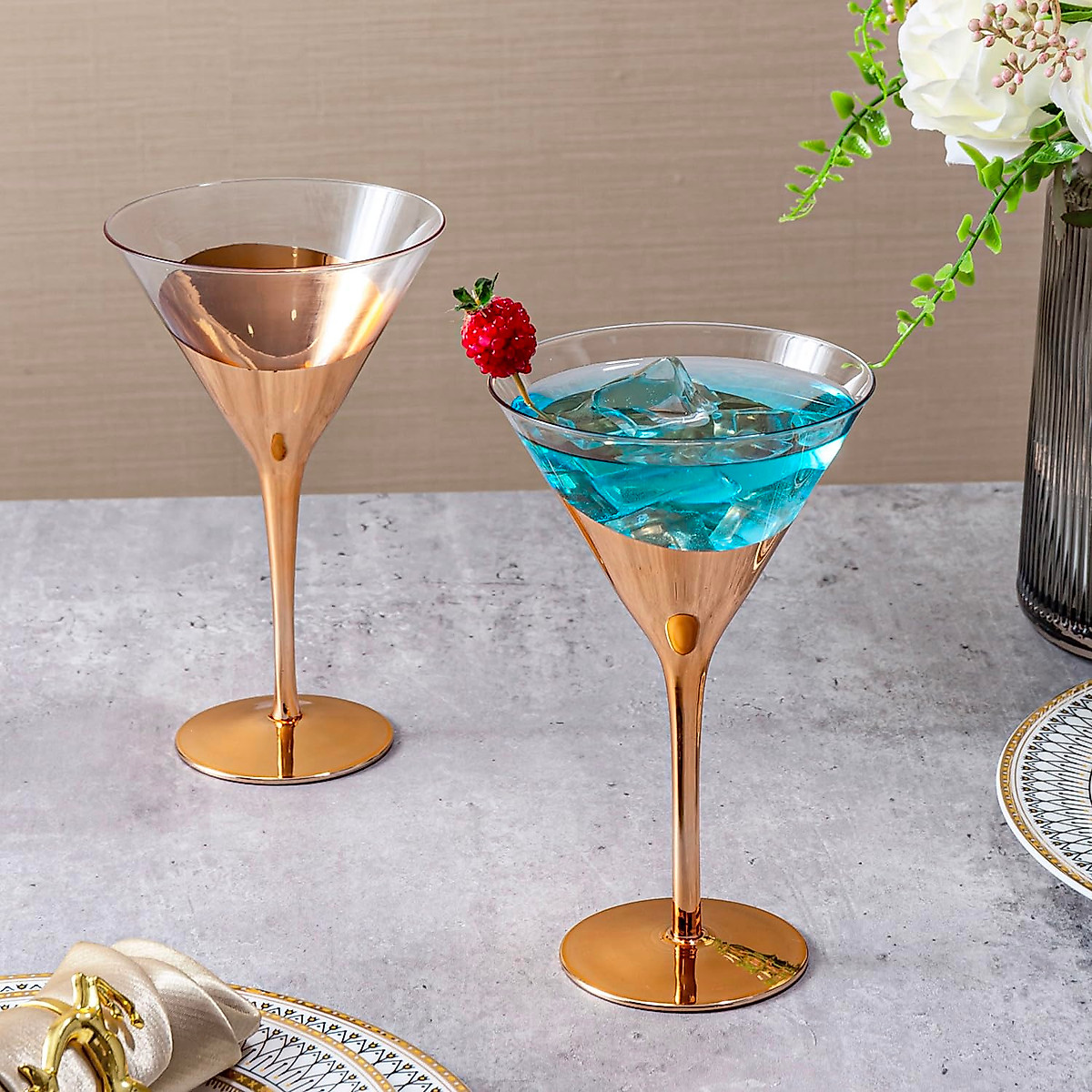 MyGift Copper Toned Accent Martini Glasses - Metallic Angled Cocktail 8-ounce Glass, Set of 2