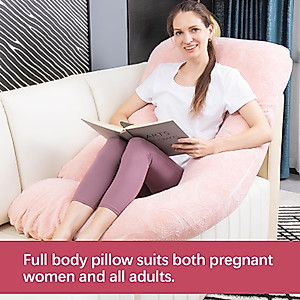 MOON PINE Pregnancy Pillow, U Shaped Full Body Pillow for Maternity Support, Sleeping Pillow with Cover for Pregnant Women (Dusty Pink)