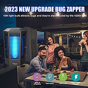 Bug Zapper Outdoor,18W Mosquito Zapper,Fly Traps Zapper,Mosquito Killer Outdoor Indoor,Plug in with 4200V High Powered,IP4 Waterproof, Power Saving, with Light Sensor for Patio Garden Home Kitchen