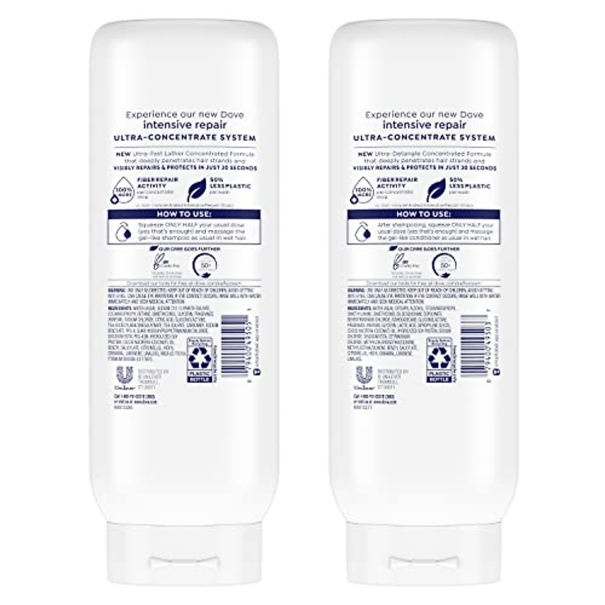 Dove Ultra Intensive Repair Concentrate Shampoo And Conditioner For Damaged Hair Repairs And Protects In 30 Seconds, 2X More Washes, Combo Pack, 20 fl oz (Pack of 2)