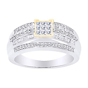 AFFY Mutli Shape White Natural Diamond Two Tone Engagement Wedding Ring In 10k Solid White Gold (0.5 cttw)-7.5