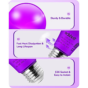 EDISHINE Christmas Purple LED Light Bulbs, 14W Purple Bulb Equivalent 100W Colored Light Bulb, E26 Base A19 Light Bulbs for Christmas Decoration, Holiday Lighting, Porch Patio, 4 Pack