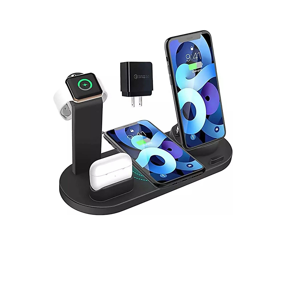 Wirless Charger 4 in 1 Multifunction Chargers 15w Fast 6 in 1 Charging Dock for AirPods Watch Phone iPhone 14/13/12/11/pro/pro max/X/Xmax (Black)